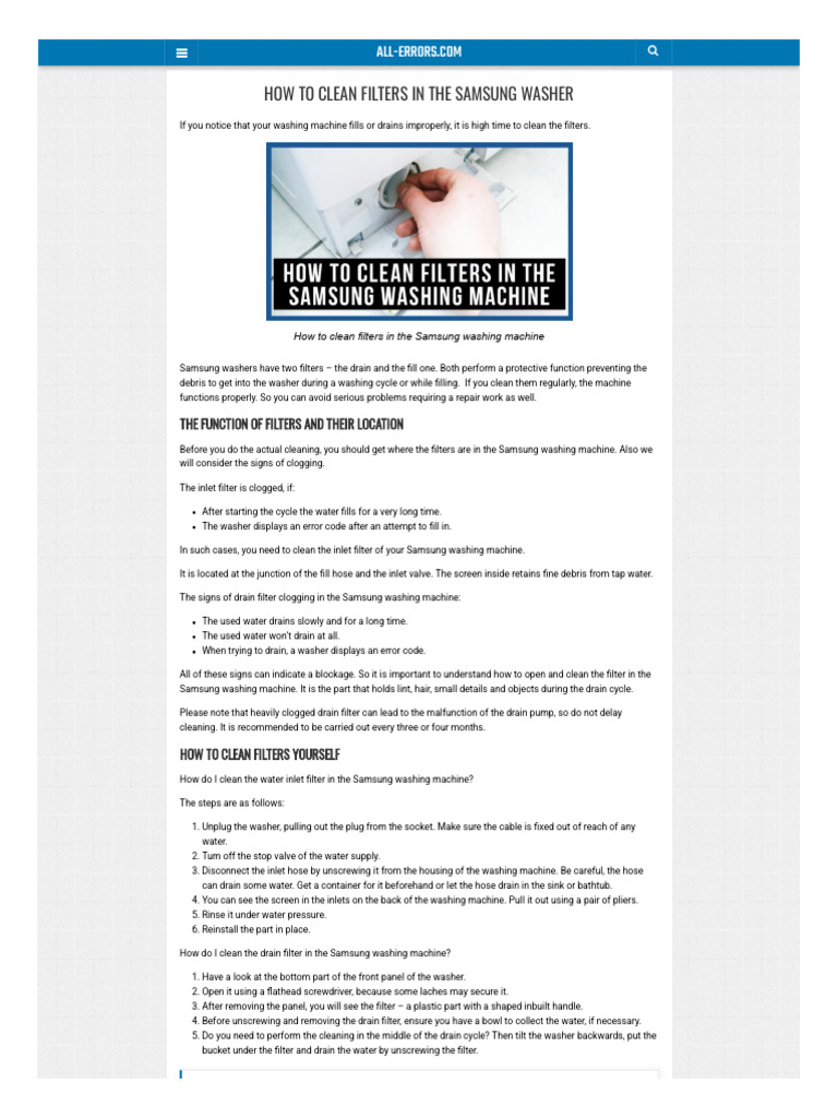 All Errors Com How To Clean Filters in The Samsung Washing Machine ...