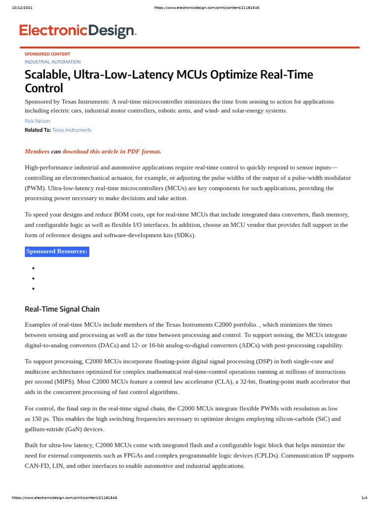 Scalable Ultra Low Latency Mcus Optimize Real Time Control Download
