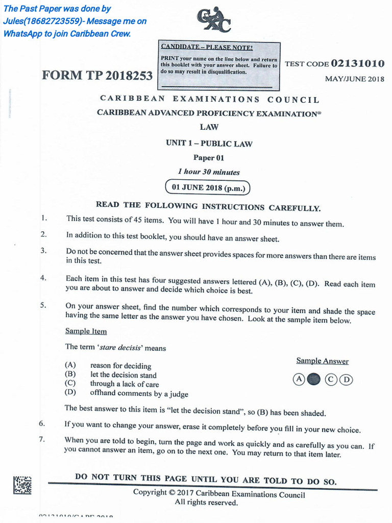 Kami Export - 2018 - Law Unit 1 PP1 | PDF