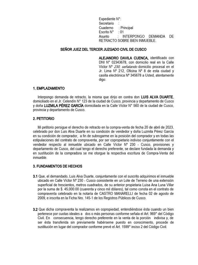Demanda Proceso Abreviado | PDF | Ley de obligaciones | Consentimiento