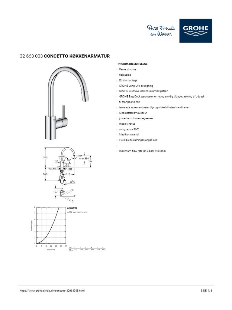 GROHE Specification Sheet 32663003 | PDF