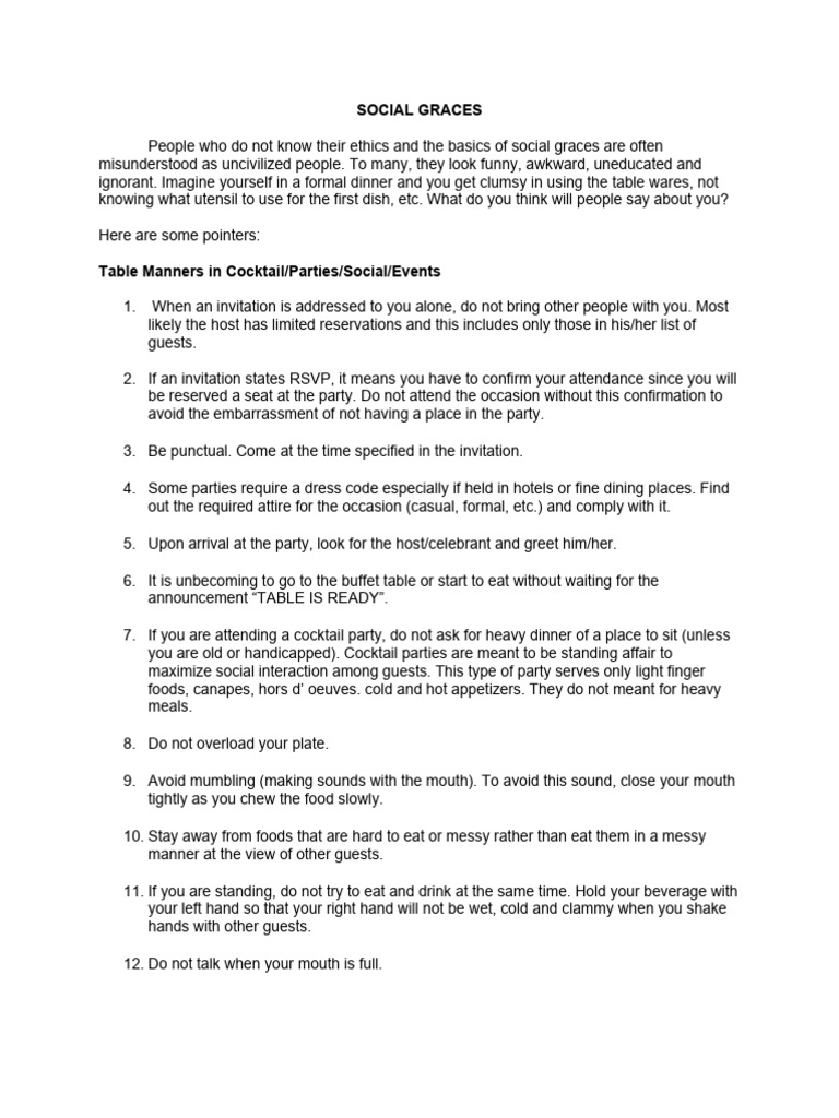 Social Graces | Download Free PDF | Cuisine | Foods