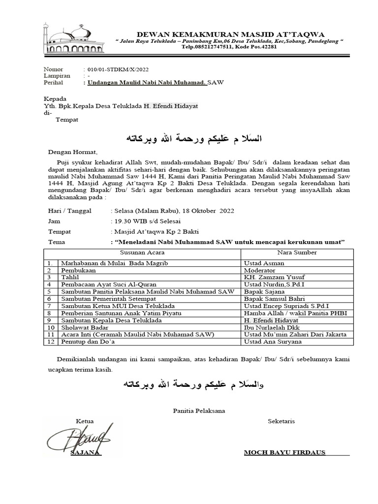 Undangan Phbi 2022 Masjid at Taqwa | PDF