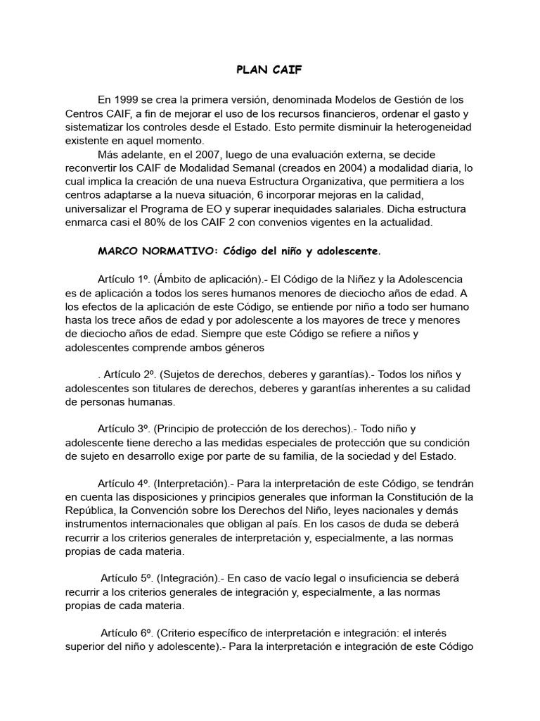 Plan Caif | PDF | Derechos de los niños | Estado (política)