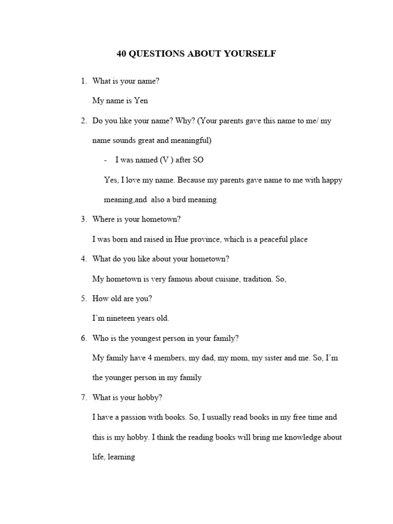 Pre-Ielts 40 Questions About Yourself | PDF