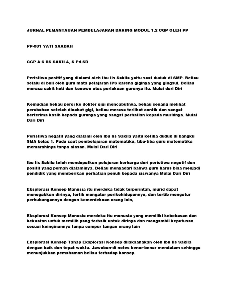 Jurnal Pemantauan Pembelajaran Daring Modul 1.2 | PDF