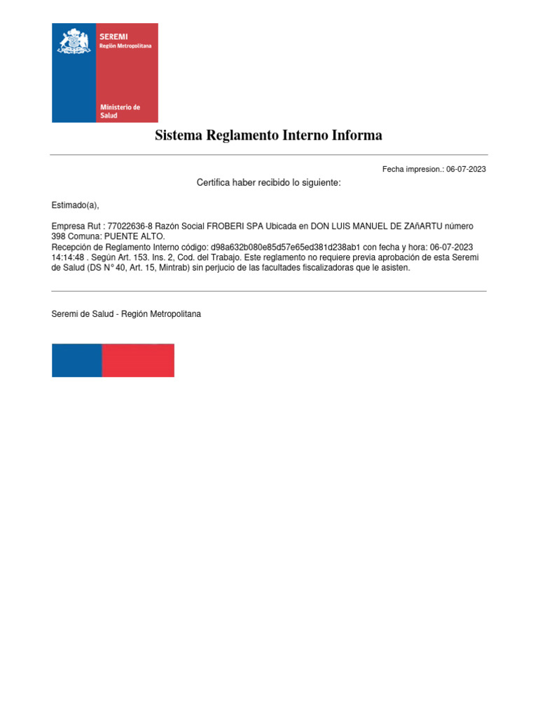 1.2. Recepción Riohs (Seremi de Salud) | PDF