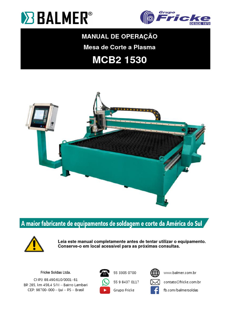 Manual Mesa de Corte Plasma Balmer MCB2 1530 | PDF | Qualidade (negócios) | Desperdício
