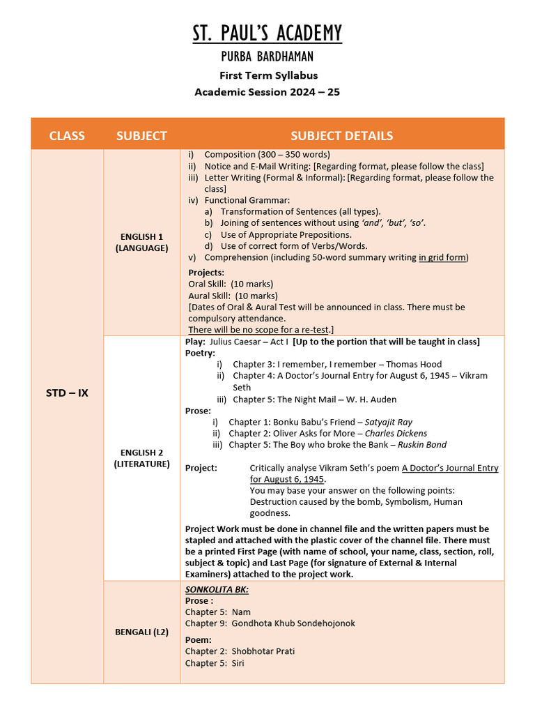 First Term - STD - Ix - Syllabus | PDF | Java (Programming Language) | Earth