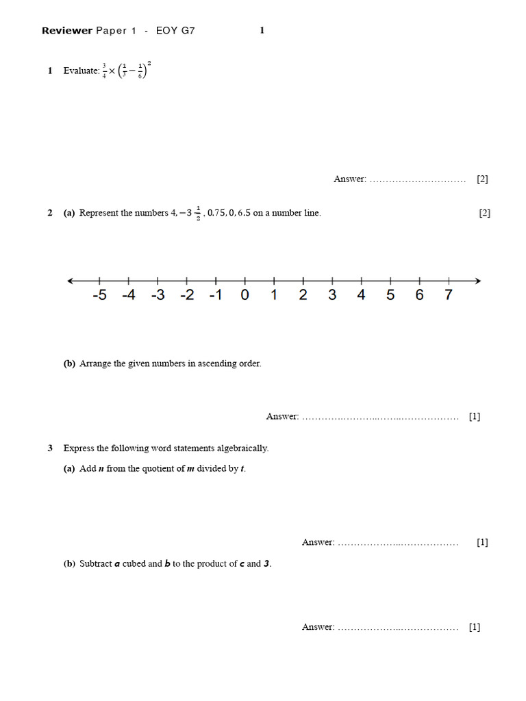 Reviewer G7 Math EOY Paper 1 | PDF | Angle | Mathematics