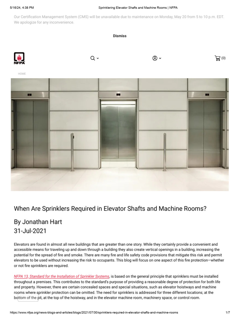 Sprinklering Elevator Shafts and Machine Rooms _ NFPA | Download Free ...