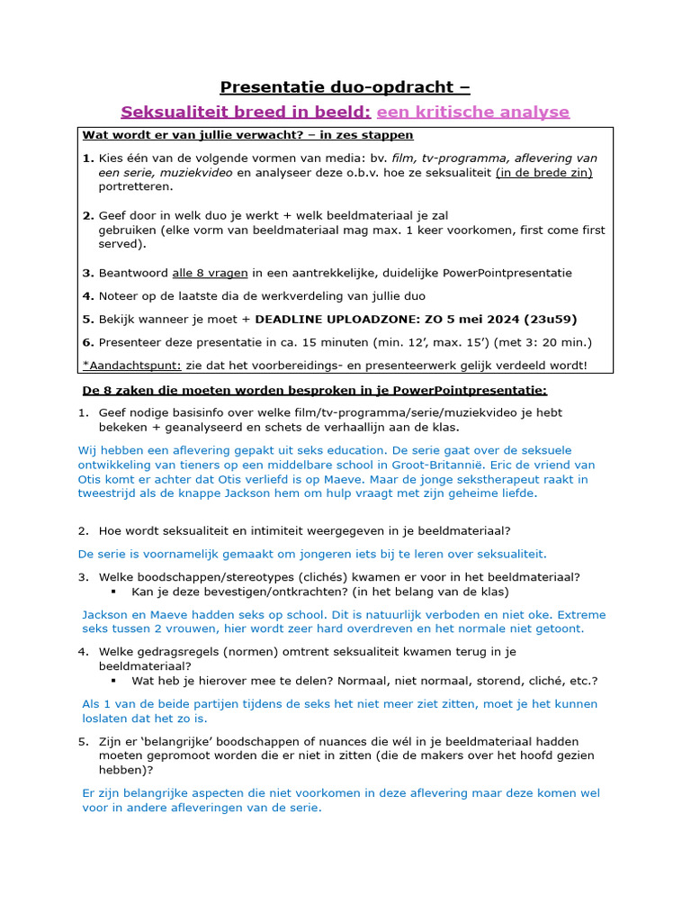 4 Opdracht Presentatie Seksualiteit | PDF