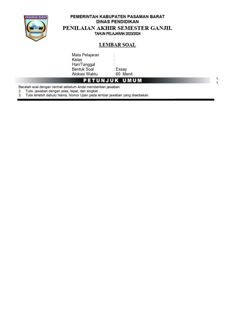 Kop Soal Ujian Semester Ganjil | PDF