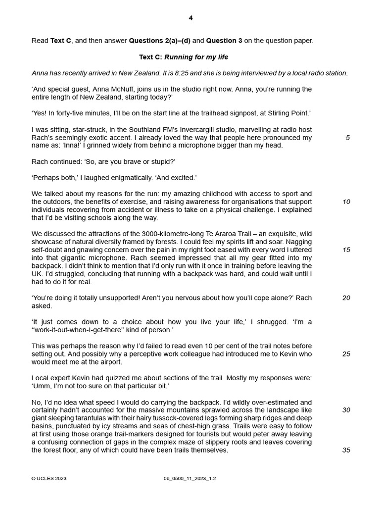 Reading Comprehension - Running For My Life Insert | PDF