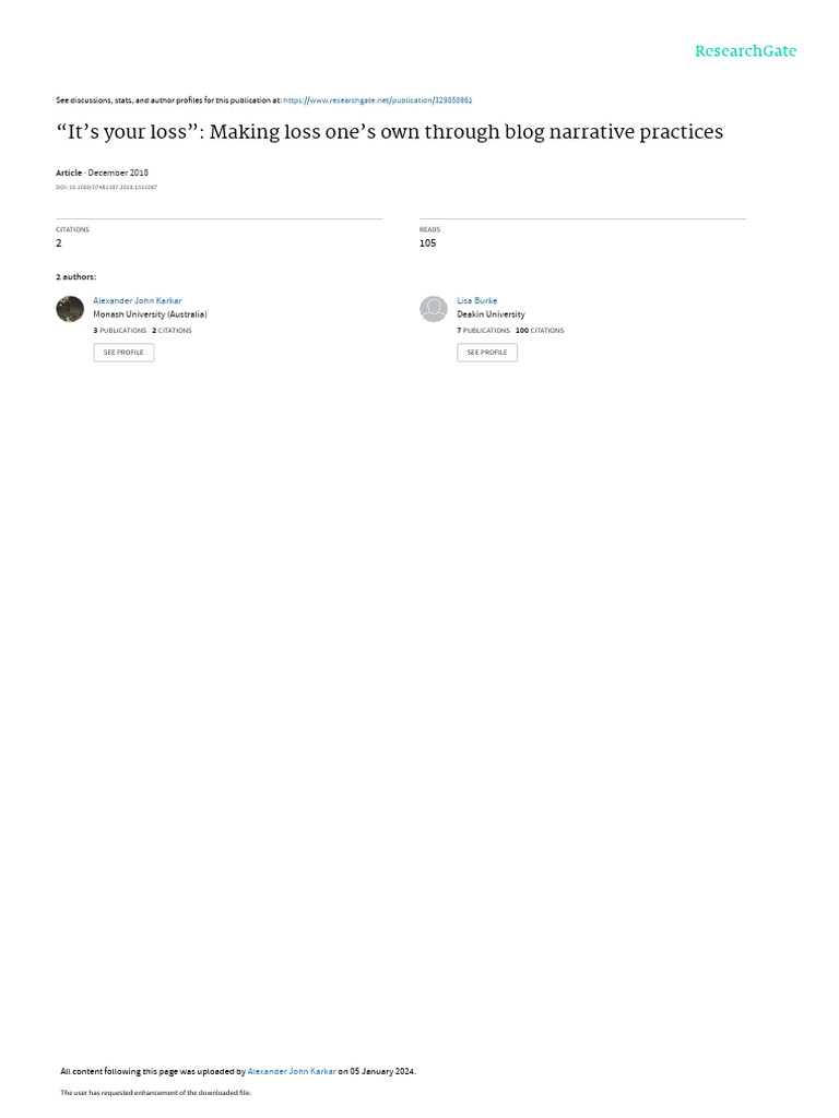 Its Your Loss Making Loss Ones Own Through Blog Narrative Practices ...