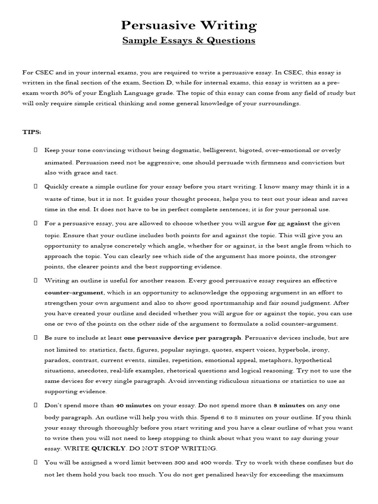 Persuasive Writing (With Samples) | PDF | Essays | Obedience (Human Behavior)