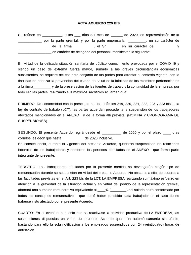 Modelo Acta Acuerdo 223 Bis (Acuerdos Marco) | PDF