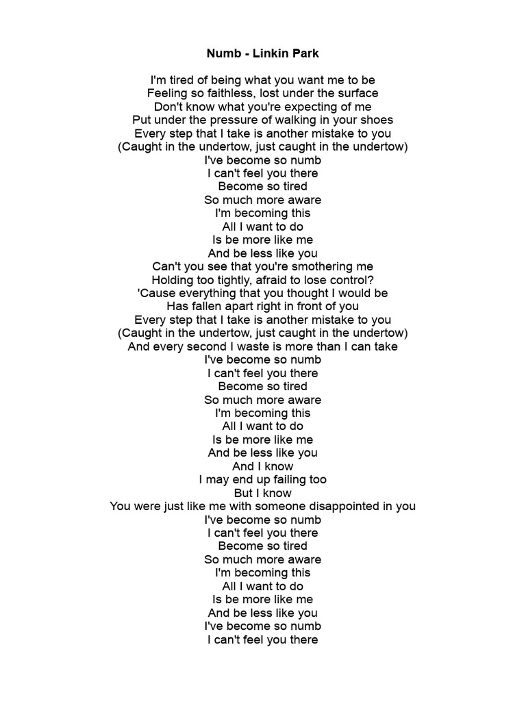 Numb Lyrics by Linkin Park | PDF