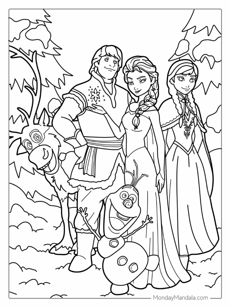Elsa With Friends From Frozen Coloring Page | PDF
