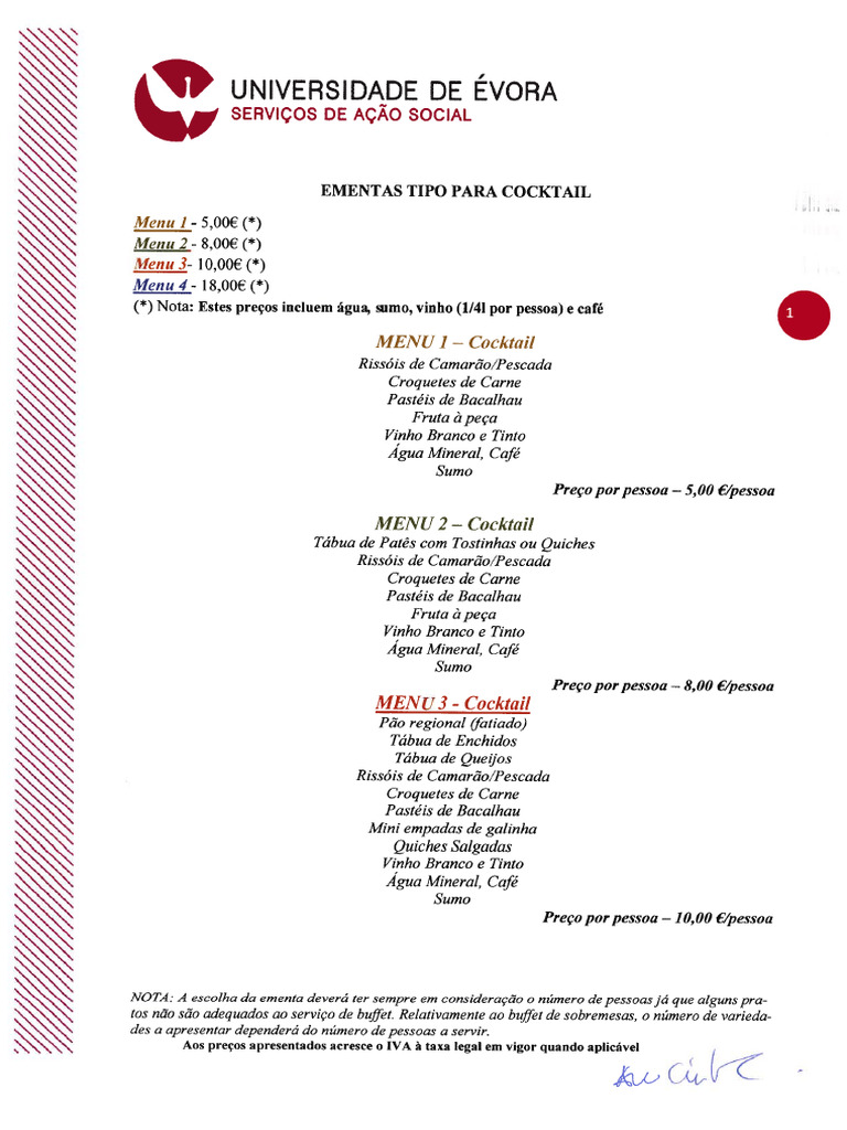 Ementa tipo para Cocktails | PDF