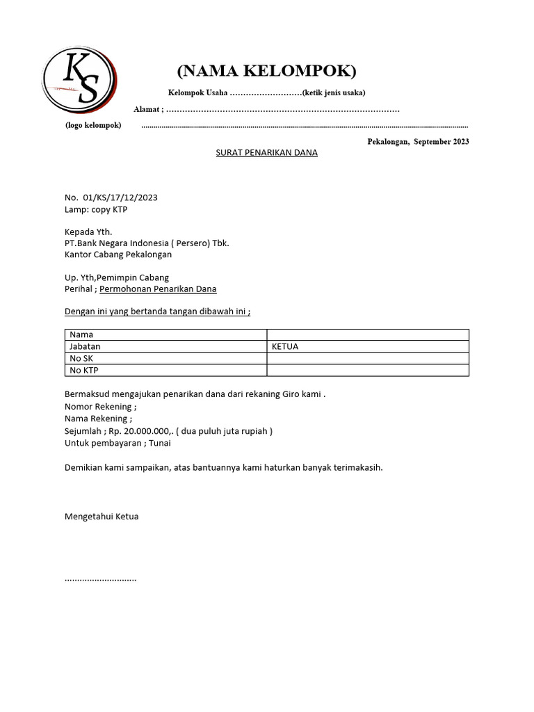 form surat penarikan dana | PDF