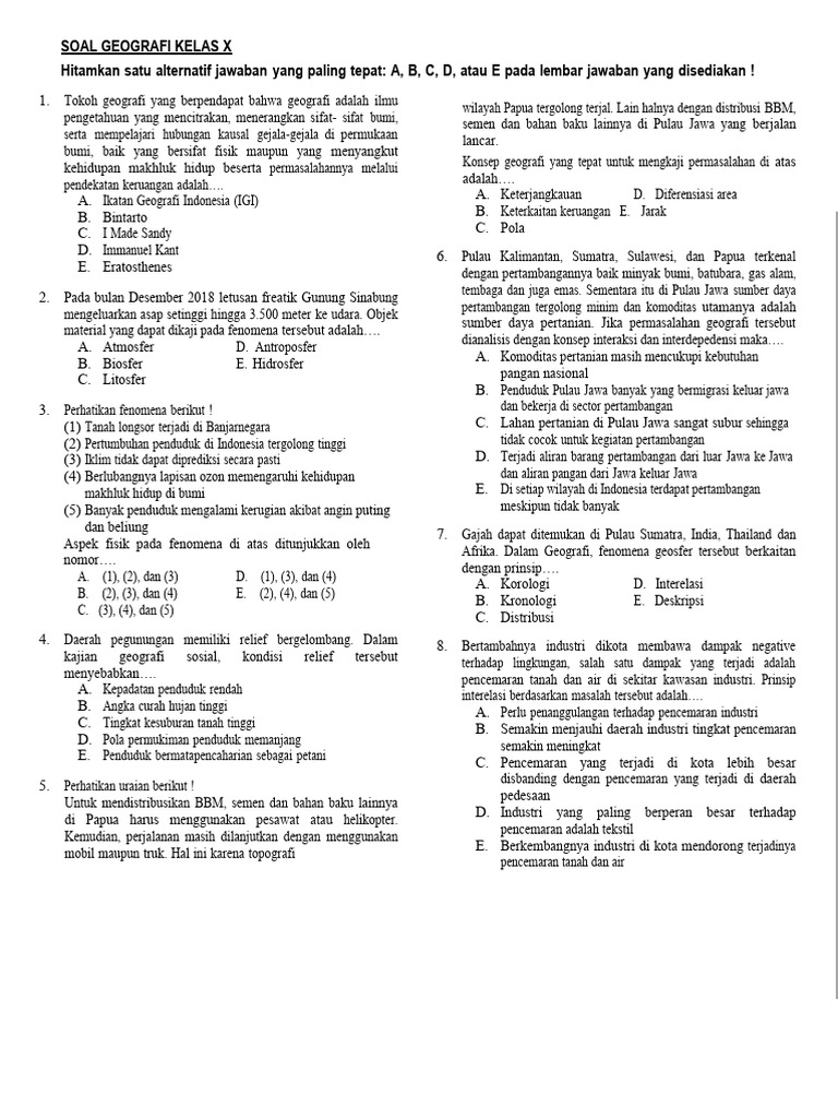 Soal Geografi Kelas X Psas | PDF
