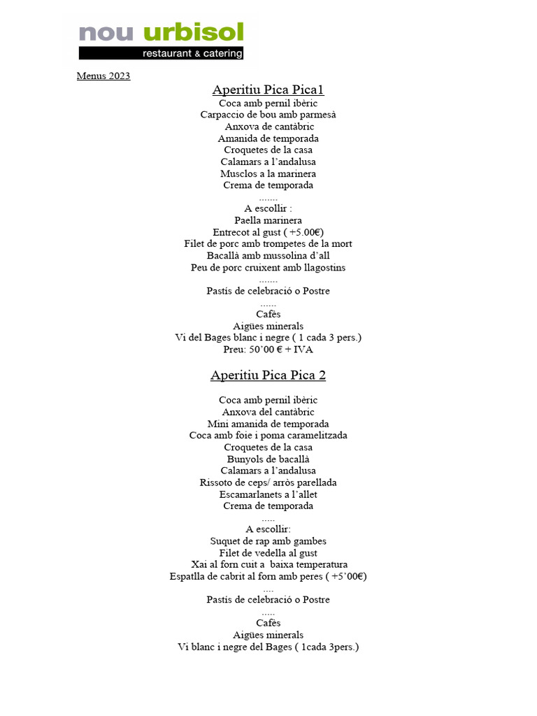 Menus Amb Aperitiu 2023 | PDF
