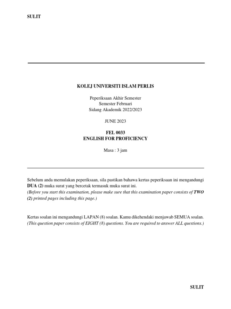Final Exam Fel 0033 English For Proficiency - V1 | PDF | Human Communication