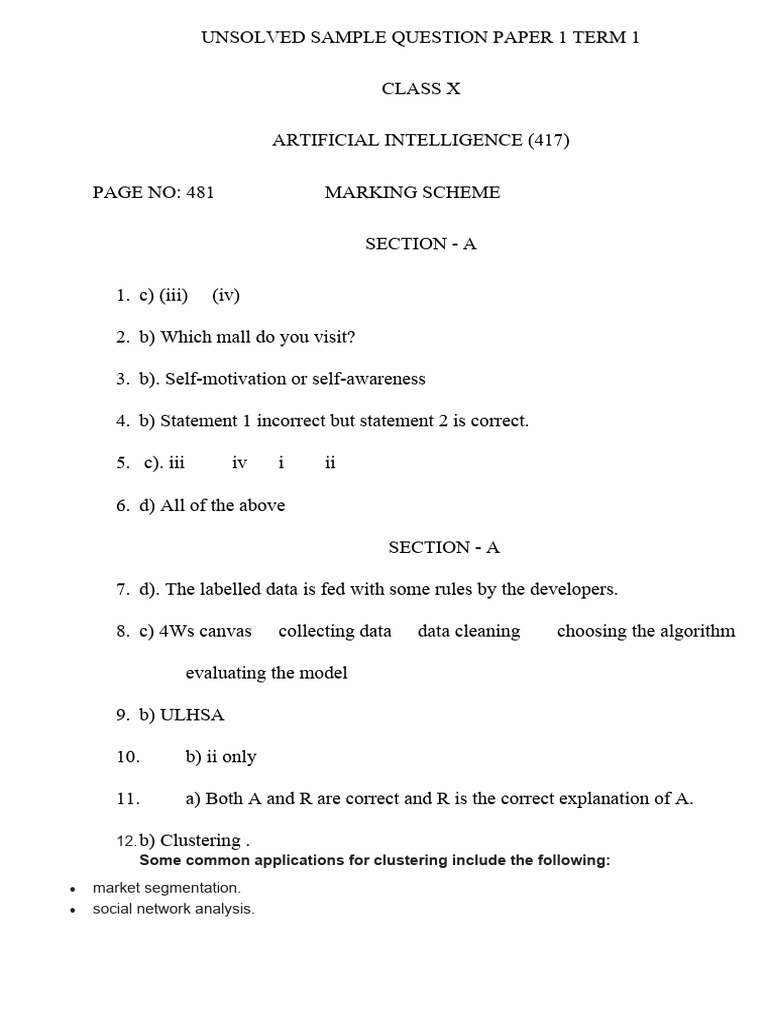 Unsolved Sample Question Paper 1 Term 1 | PDF