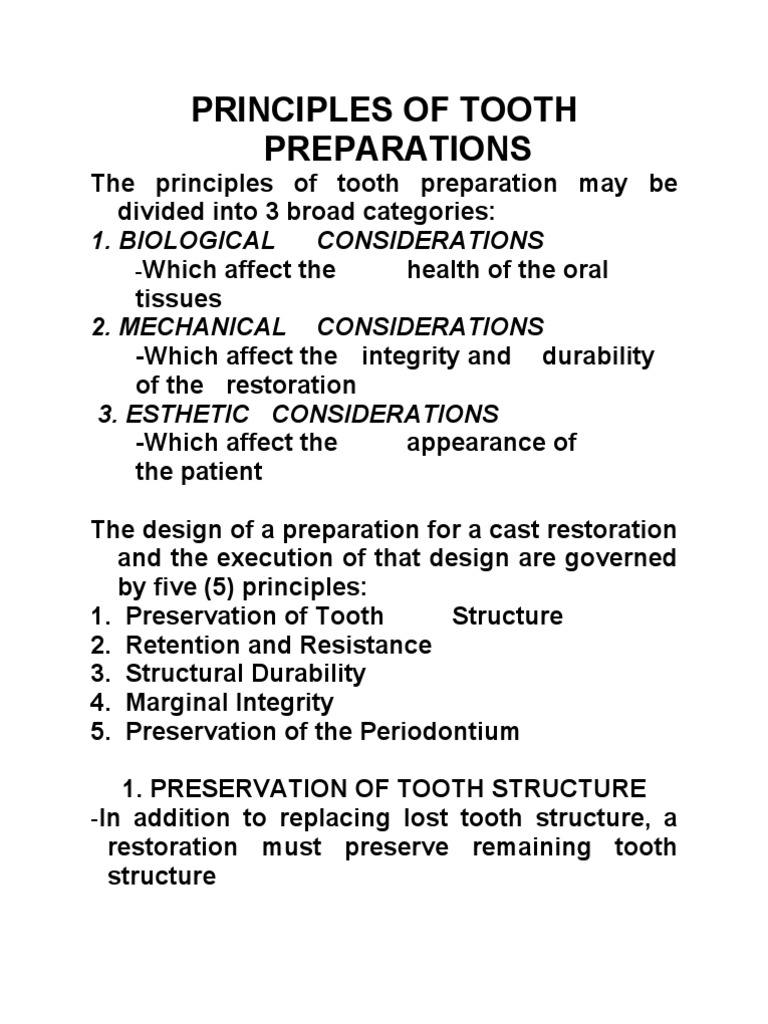 Principles of Tooth Preparations | PDF | Tooth | Tooth Enamel