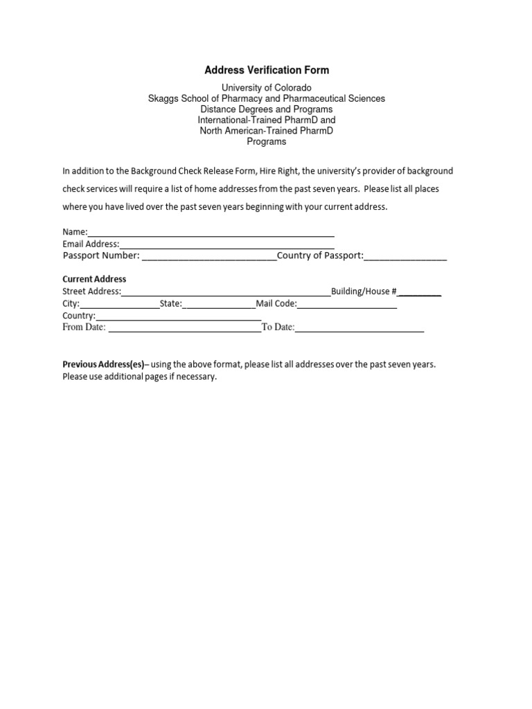 Address Verification Form | PDF