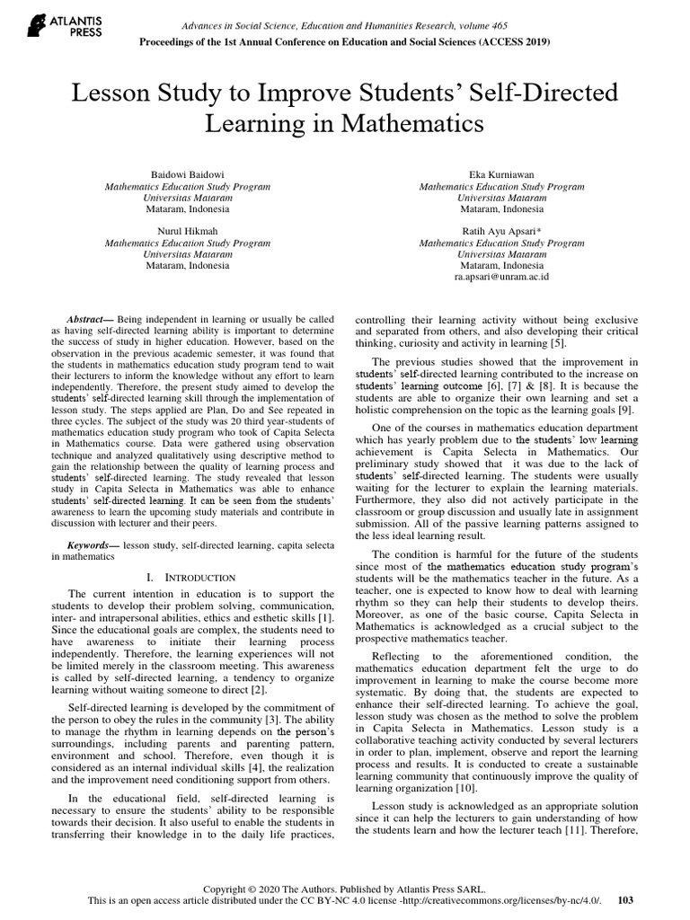 Lesson Study To Improve Students' Self-Directed Learning in Mathematics ...