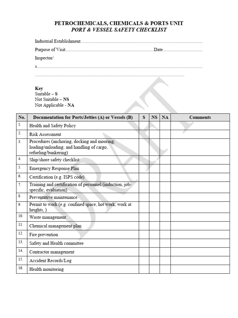 Port and Vessel Safety Checklist | PDF | Port | Ships