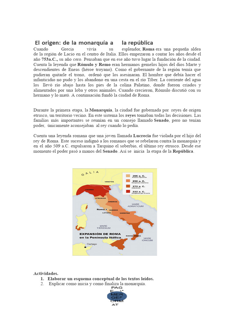 El Origen de ROMA 1AÑO | PDF | Republica Romana | Roma antigua
