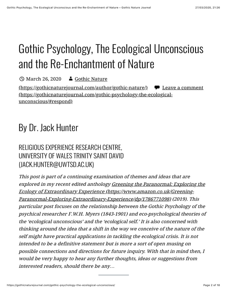 Gothic Psychology The Ecological Unconsc | PDF | Unconscious Mind ...