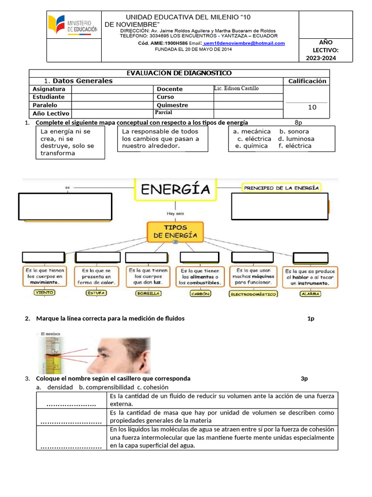 Eval Diagn 1 Quìmica | PDF | Importar | Fuerza intermolecular