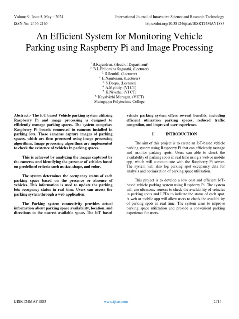 An Efficient System For Monitoring Vehicle Parking Using Raspberry Pi ...