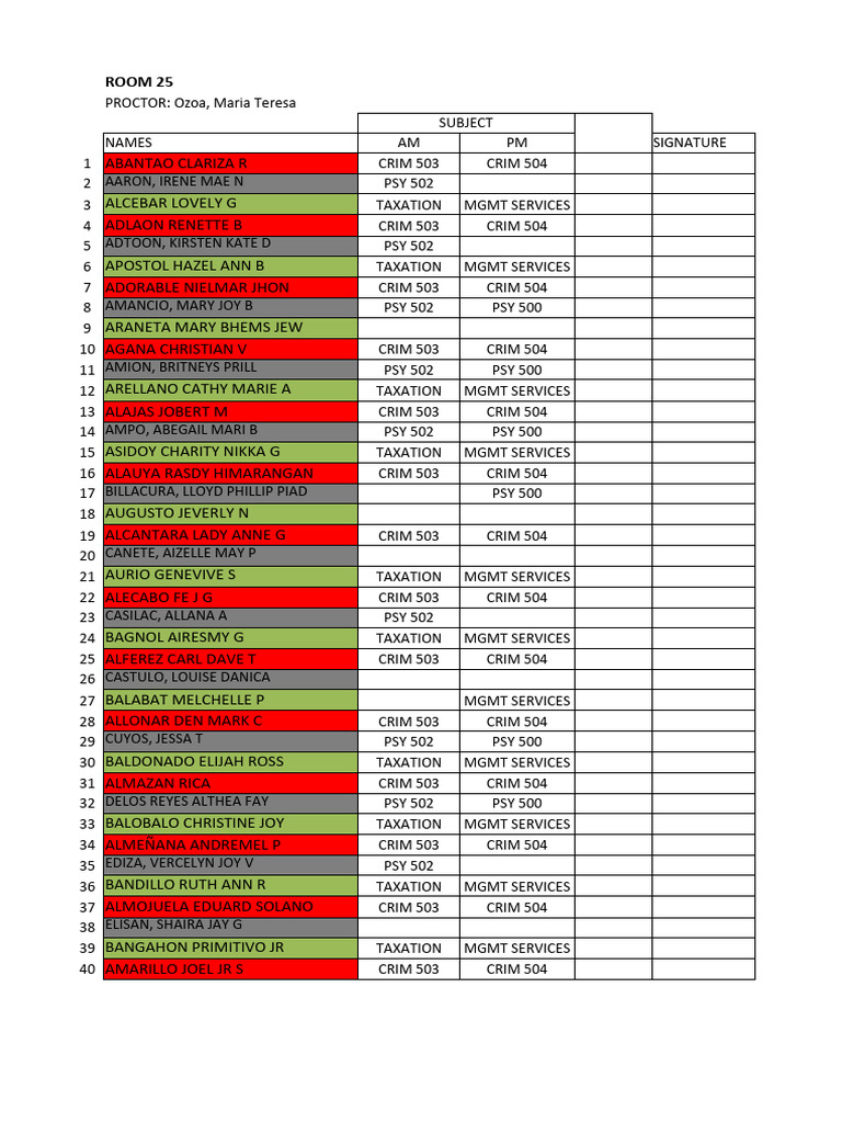 Final Room Assignment | PDF