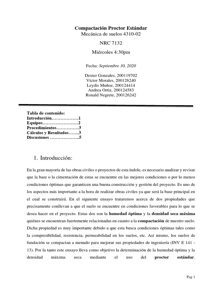 Compactacion Proctor Estandar | PDF