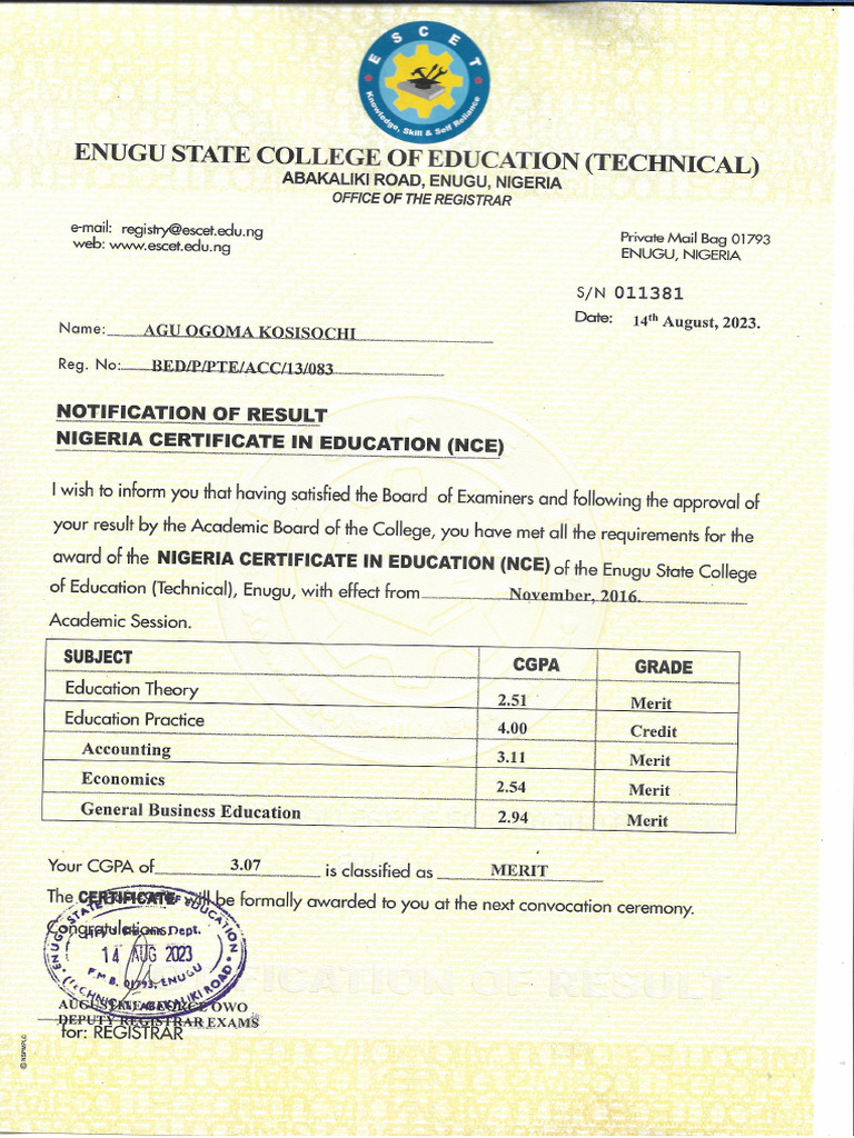 Enugu State College of Education | PDF