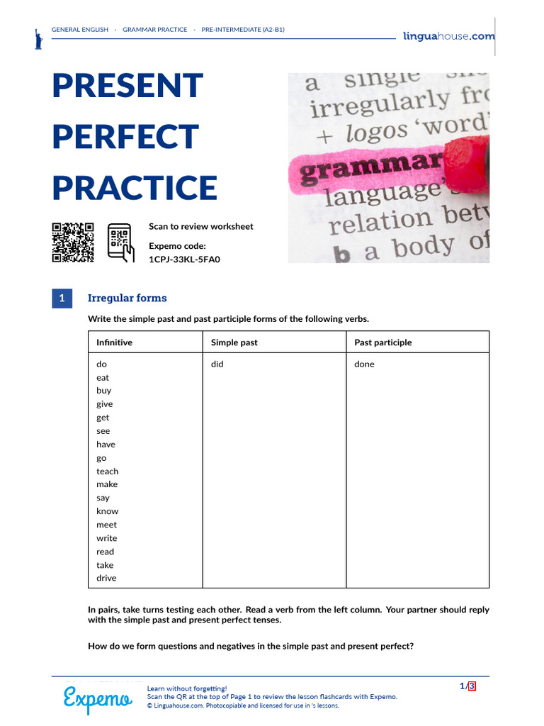 Present Perfect Practice American English Teacher | PDF | Verb ...
