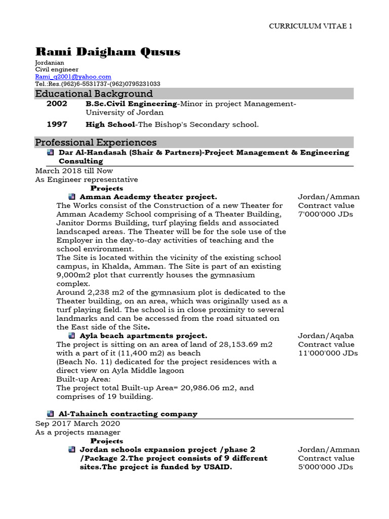 Rami CV (1) May 2024 | PDF | Jordan | Engineering