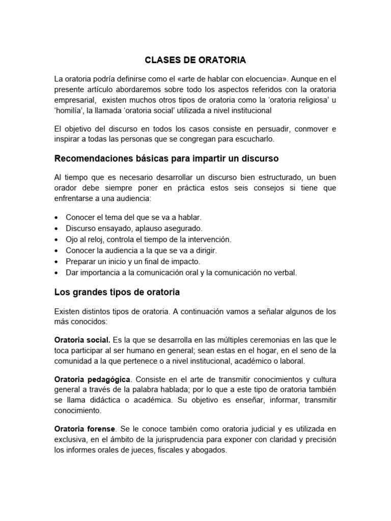Tipos y consejos de oratoria efectiva | PDF | Hablar en público