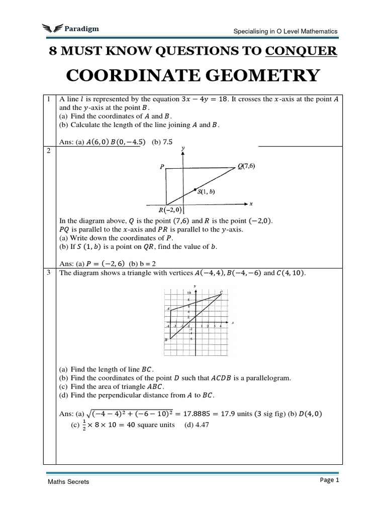 Secondary 3 E Math by Paradigm Coordinate Geometry | PDF | Cartesian ...