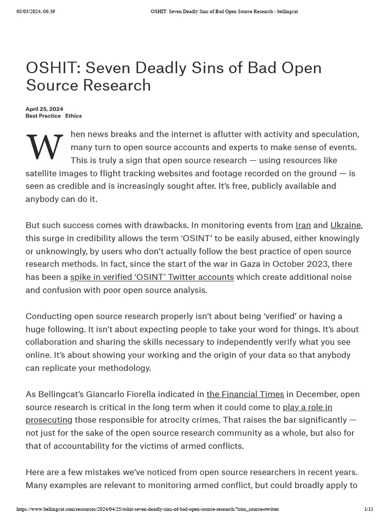 OSHIT - Seven Deadly Sins of Bad Open Source Research - Bellingcat | PDF | Social Media ...