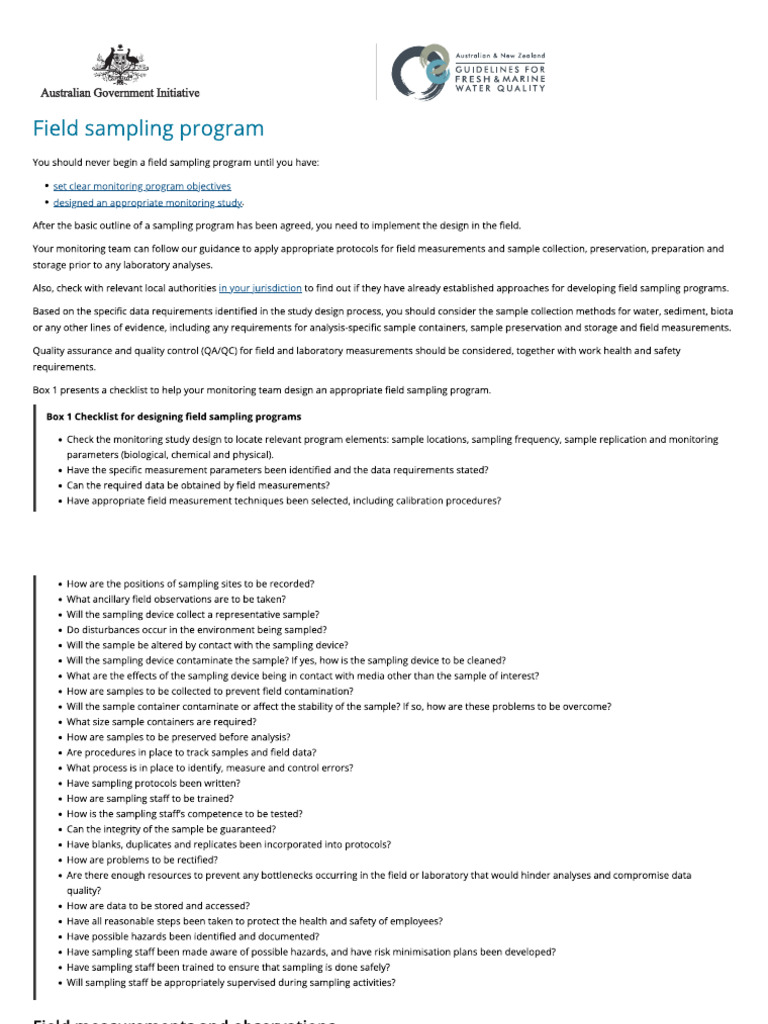 (Australia Govt) Field Sampling Program | PDF