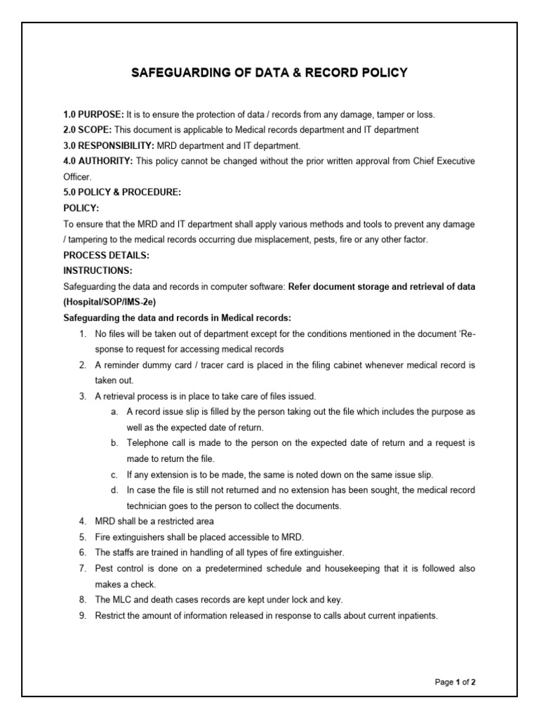 IMS 5c-Safeguarding of Data - Record Policy | PDF | Medical Record ...