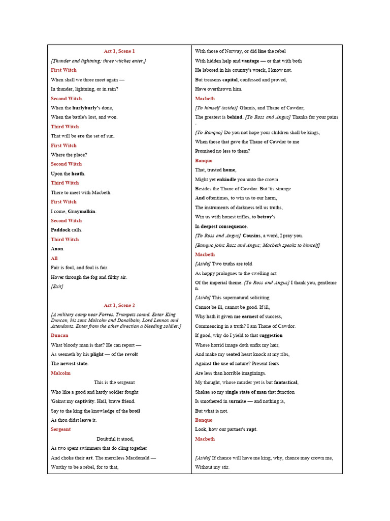 Macbeth Act 1 Overview and Analysis | PDF | Macbeth