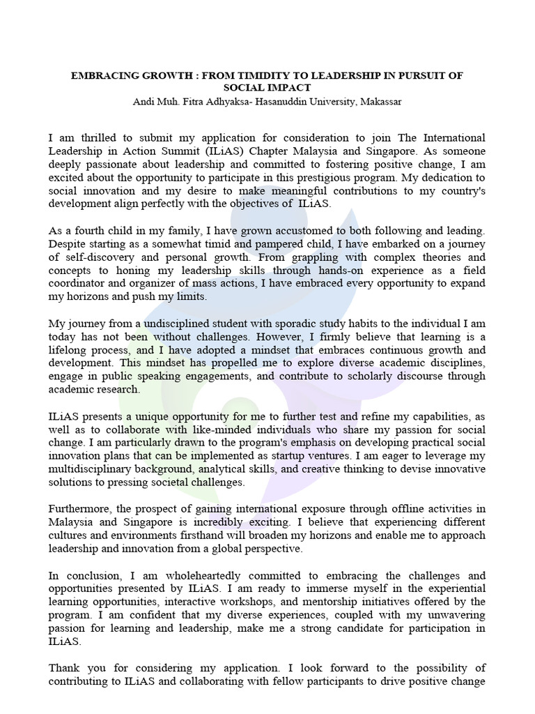 Motivation Letter Sample | Download Free PDF | Leadership | Innovation