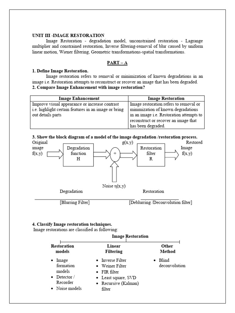 2 Marks QA and Part B Answers - MIP - Unit 3 | PDF | Signal Processing ...